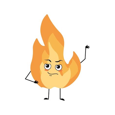 Personagem de chama bonito emoções de herói bravo rosto braços e