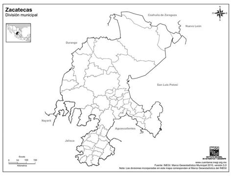 Mapa de Zacatecas con municipios y sin nombres México Desconocido