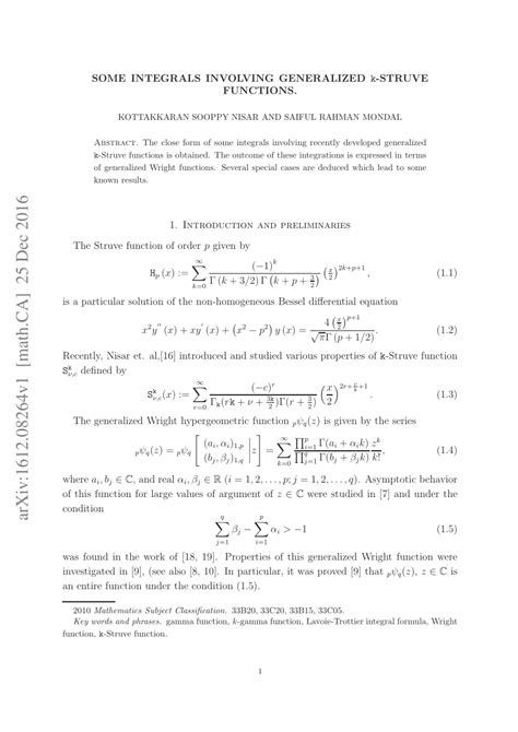 pdf some integrals involving generalized k struve functions