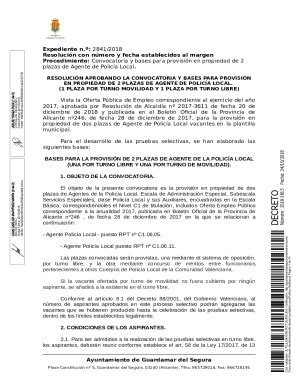 Completable En línea Convocatoria y las Bases para provisin de 2 plazas