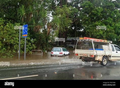 December 15 2023 Cairns Queensland Australia A Car Inundated With