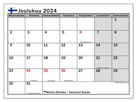 Tulostettava Kalenteri Suomi Michel Zbinden FI