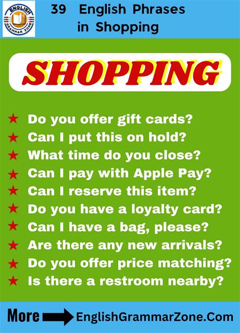 39 English Phrases In Shopping English Grammar Zone