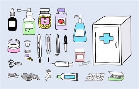 Cuidado De La Salud Y Medicina Elementos Dibujados A Mano Conjunto De