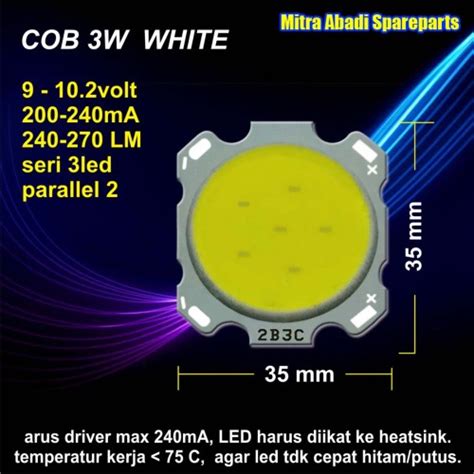 Jual HPL 3W COB High Power LED 3 Watt Chips On Board White 28 20mm 0