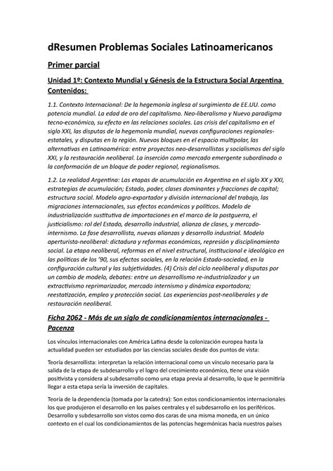 Resumen Problemas Sociales Latinoamericanos 2020 DResumen Problemas