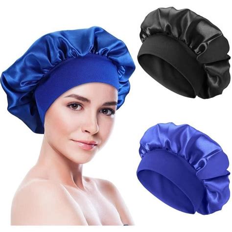 2 Pieces Bonnet Satin Cheveux Nuit Bonnet En Soie Pour Femme Bonnet