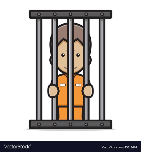 Cute Prisoner Character In Jail Cartoon Icon Vector Image