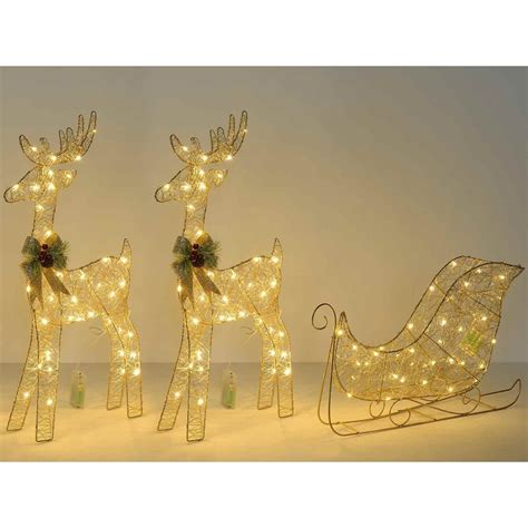 Slitta Di Babbo Natale Con Renne E Luci Led Decorazione Per Casa