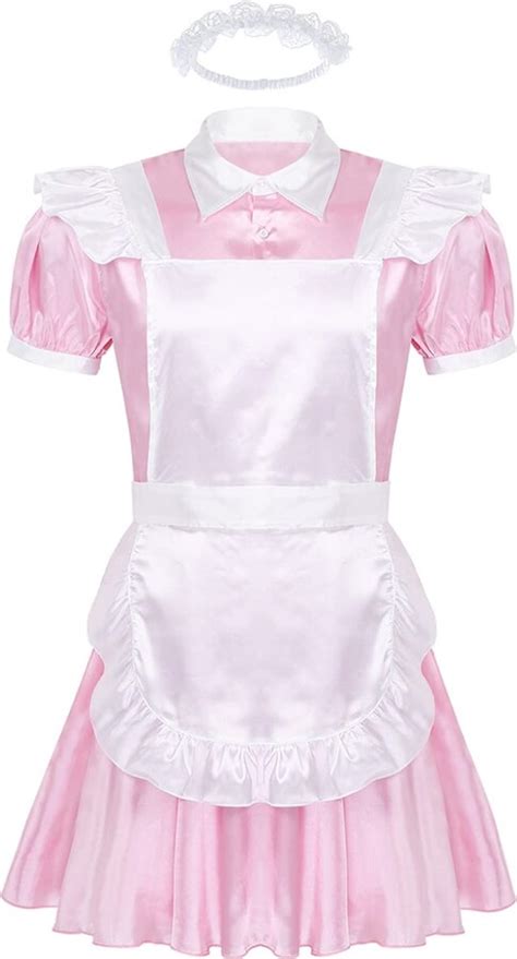 Oyolan Sissy Men Satin French Maid Dress Pajamas Clothes Crossdressing