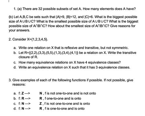 Solved A There Are Possible Subsets Of Set A How Chegg