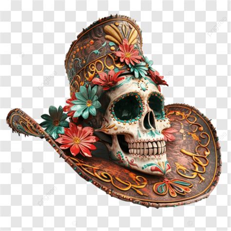 Skull Wearing A Mexican Sombrero On Transparent Backgrounda Skull