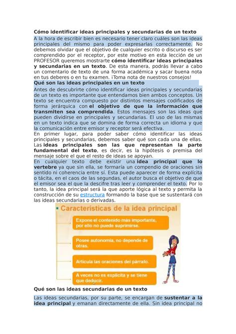 Cómo identificar ideas principales y secundarias de un texto 2do