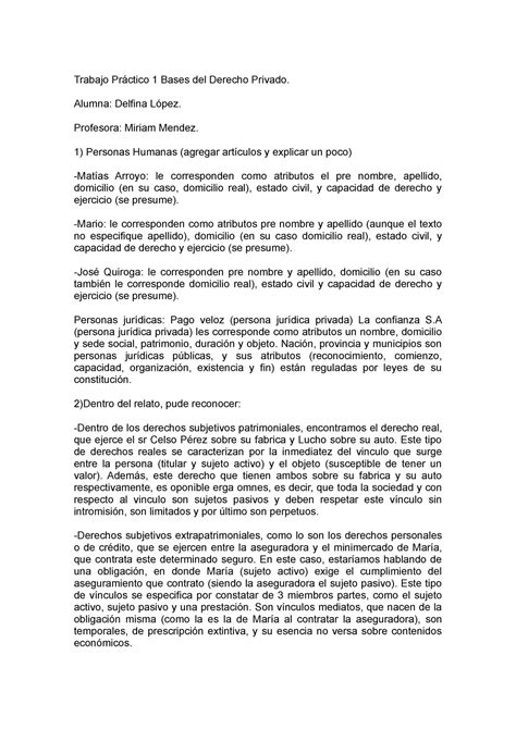 Trabajo Práctico 1 Bases del Derecho Privado Alumna Delfina López