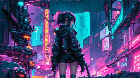 el luces de neón calles de un cyberpunk anime noche ciudad con esta
