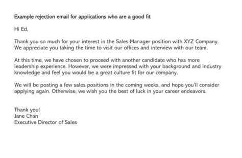 Candidate Rejection Email After An Interview 20 Templates