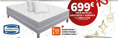 Promo Pack Matelas 140 X 190 Cm Sommier 2 Oreillers Simmons Chez