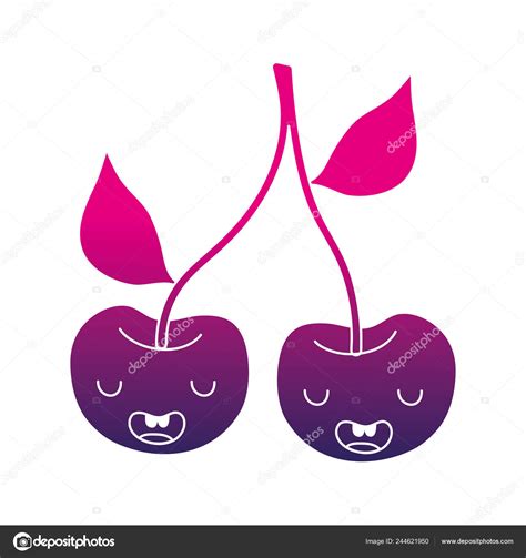 Silueta Color Lindo Cerezas Kawaii Divertido Vector Fruta Ilustraci N