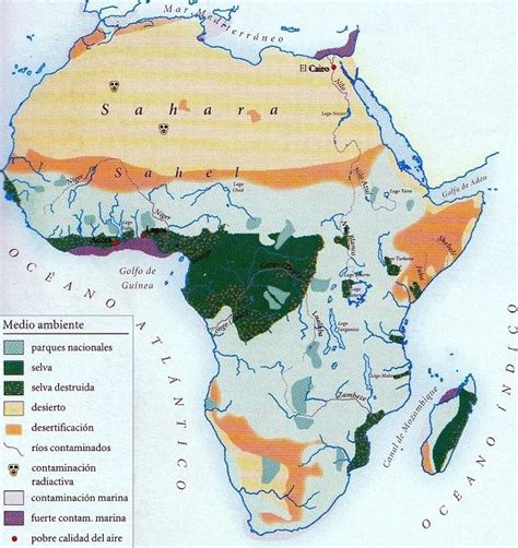 Mapa de África que muestra diversas características de su medio ambiente