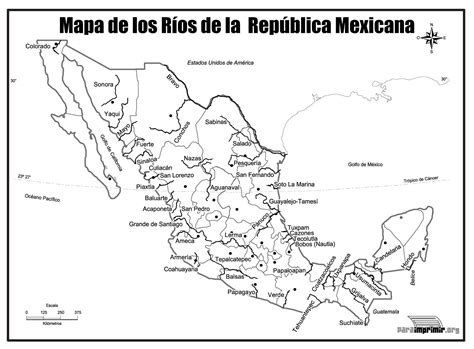 Mapa de los ríos de México para imprimir