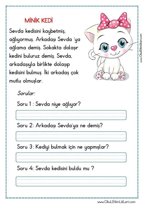 OKUMA ANLAMA METNİ MİNİK KEDİ pdf formatında özgün bir çalışma olarak