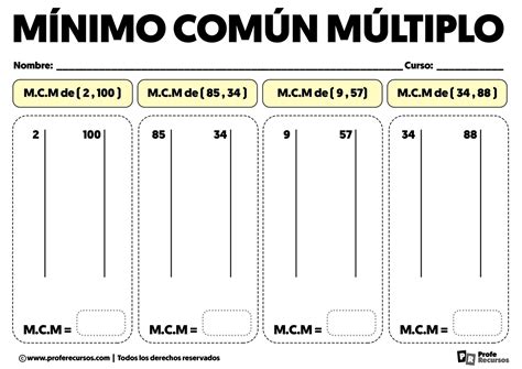 Ejercicios De Minimo Comun Multiplo