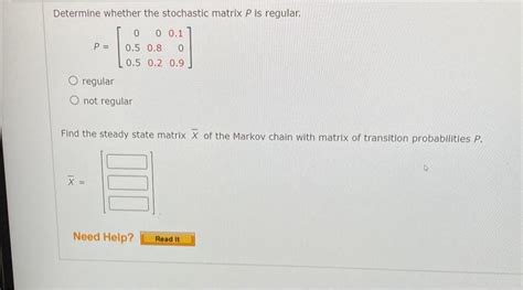 solved determine whether the stochastic matrix p is regular