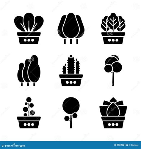 Potted Plant Glyph Icon Set Image Vector Image Stock Vector