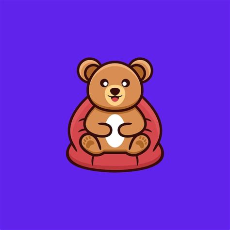 Urso De Desenho Animado Sentado Em Uma Almofada Vetor Premium