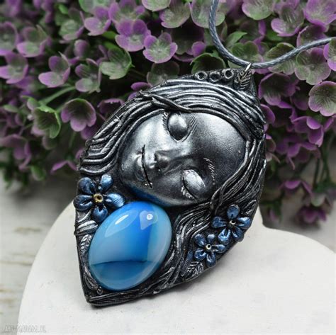 Duży Wisior driada z Niebieskim Agatem ღ art Madam pl