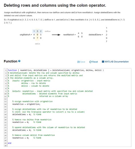solved deleting rows and columns using the colon operator