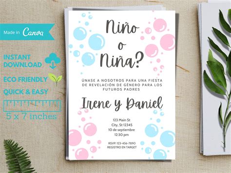 Spanish Gender Reveal Invitation Invitacion De Revelacion De Genero