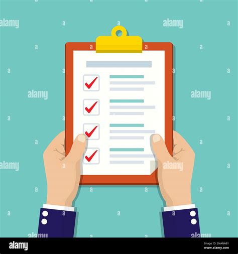 Businessman Hands Holding Clipboard With Checklist In A Flat Design