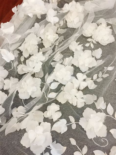 1 Yard 3D Full Blossom Flower Tulle Lace Fabric In Blush Off White