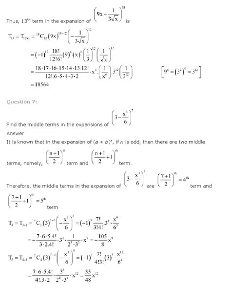 Binomial Theorem Class Mathematics Ncert Solutions