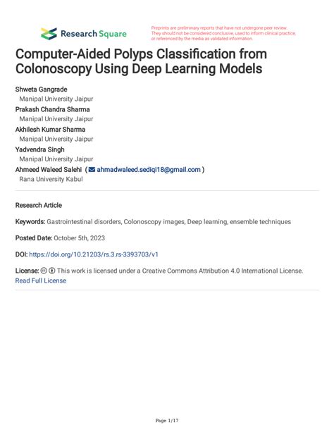pdf computer aided polyps classification from colonoscopy using deep learning models