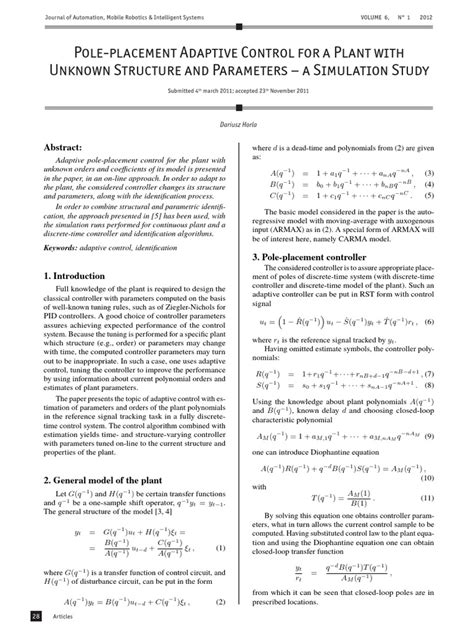 pole placement adaptive control for pdf control theory equations