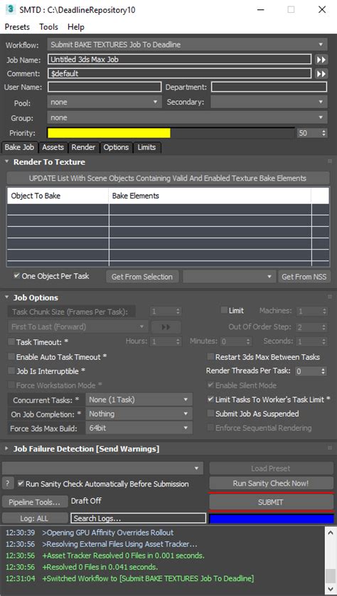 3ds Max Integrated Submitter Workflow Bake Textures Deadline 10 3