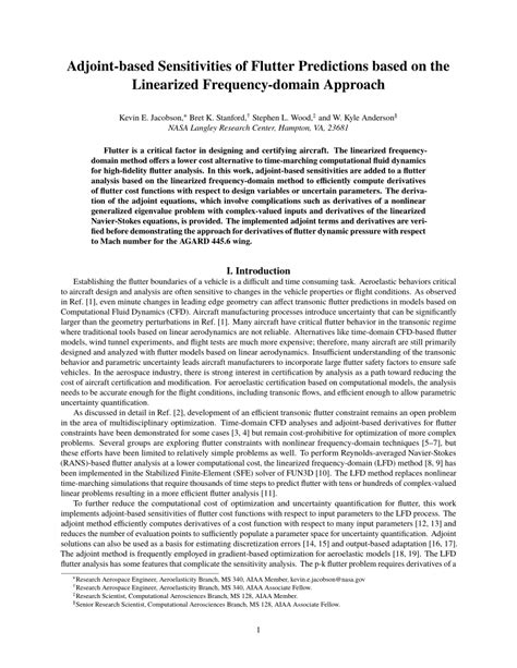 pdf adjoint based sensitivities of flutter predictions based on the linearized frequency