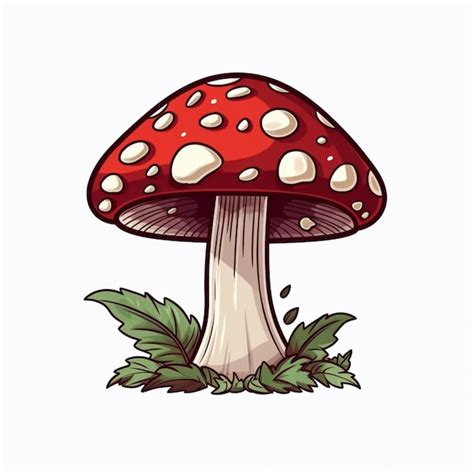 Hongo De Dibujos Animados Con Hojas Verdes Y Gorro Rojo Ai Generativo