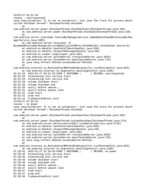 android device shutdown logs detailing reasons for reboots and powerdowns pdf java