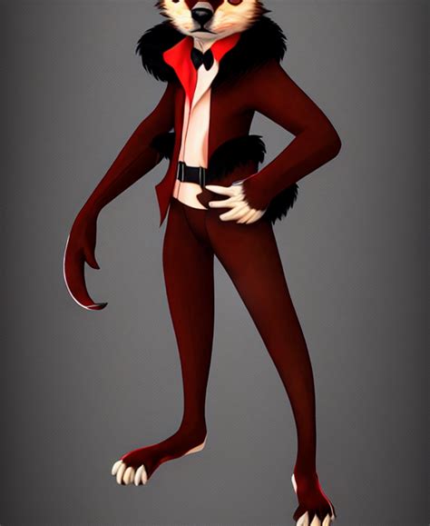 KREA AI Furry Red Black Weasel Detective Fursona