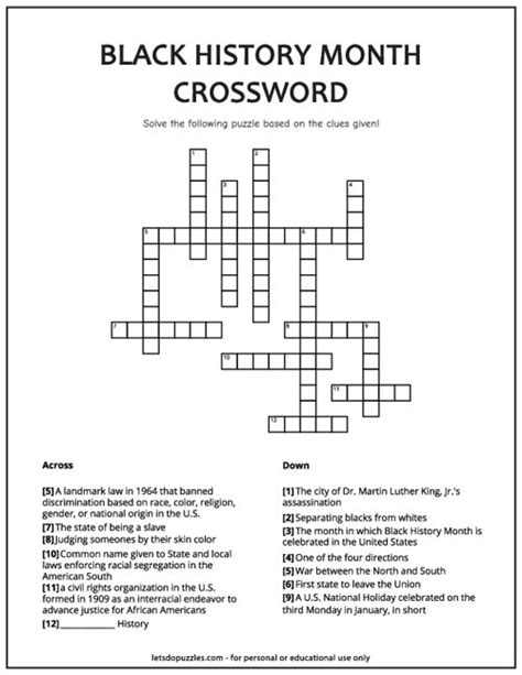 History Crossword Puzzles Printable Crossword Puzzles Printable