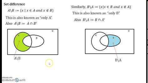 set theory part 4 set difference and symmetric difference youtube
