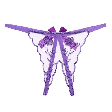 Zaroyeax Womens G String Panty Lace Thongs Bow Front Crotchless Underwear Hollow Out See