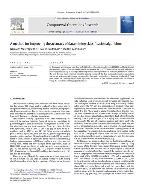 Pdf A Method For Improving The Accuracy Of Data Mining Classification