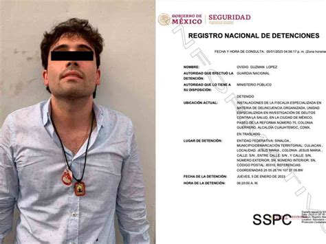 Así luce la ficha de detención de Ovidio Guzmán