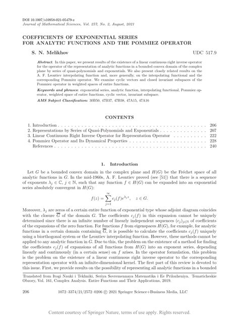 coefficients of exponential series for analytic functions and the pommiez operator request pdf