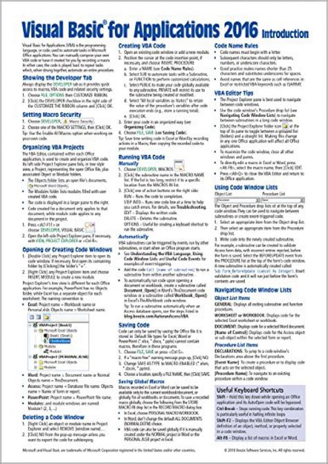 [ebook] download visual basic for applications vba 2016 introduction quick reference guide