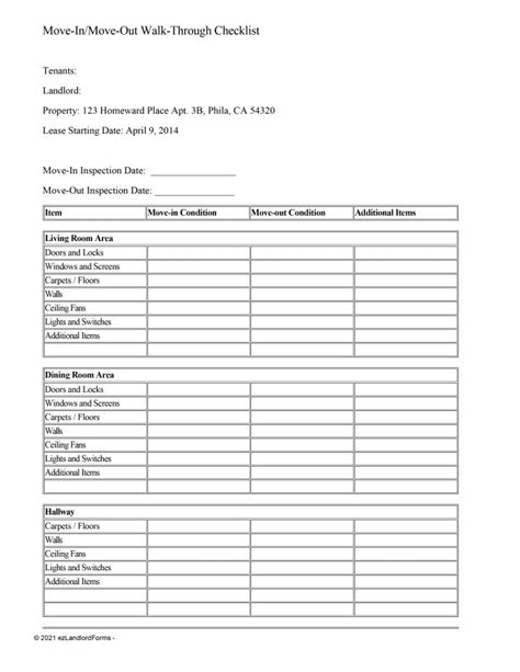 FREE Printable Move In Move Out Walk Through Checklist For Landlords